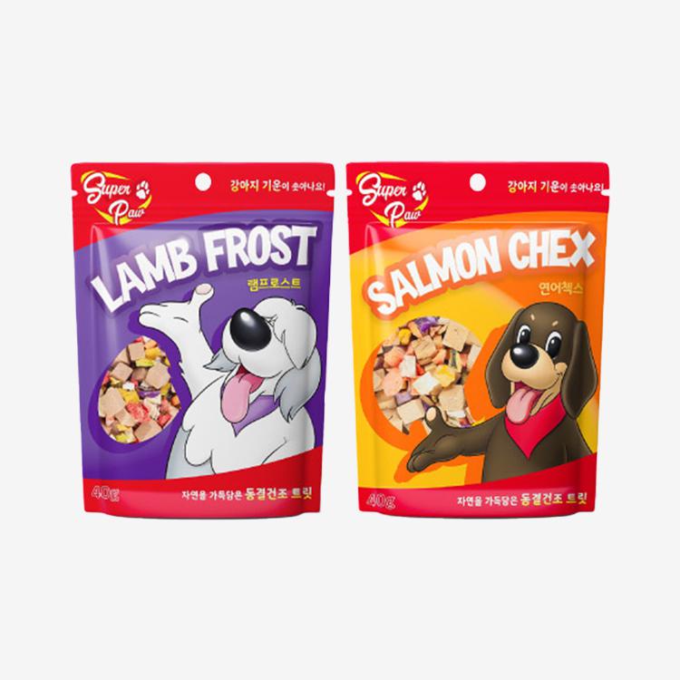 슈퍼포우 강아지 동결건조 시리얼 램프로스트 미니 40g+연어첵스 미니 40g - 핏펫