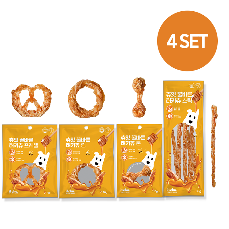 웰컴딜 4개입 츄잇 꿀바른 터키츄 4종 스틱프레첼링본 오래먹는 수제간식 터키츄 앱쿠폰적용가 1900원